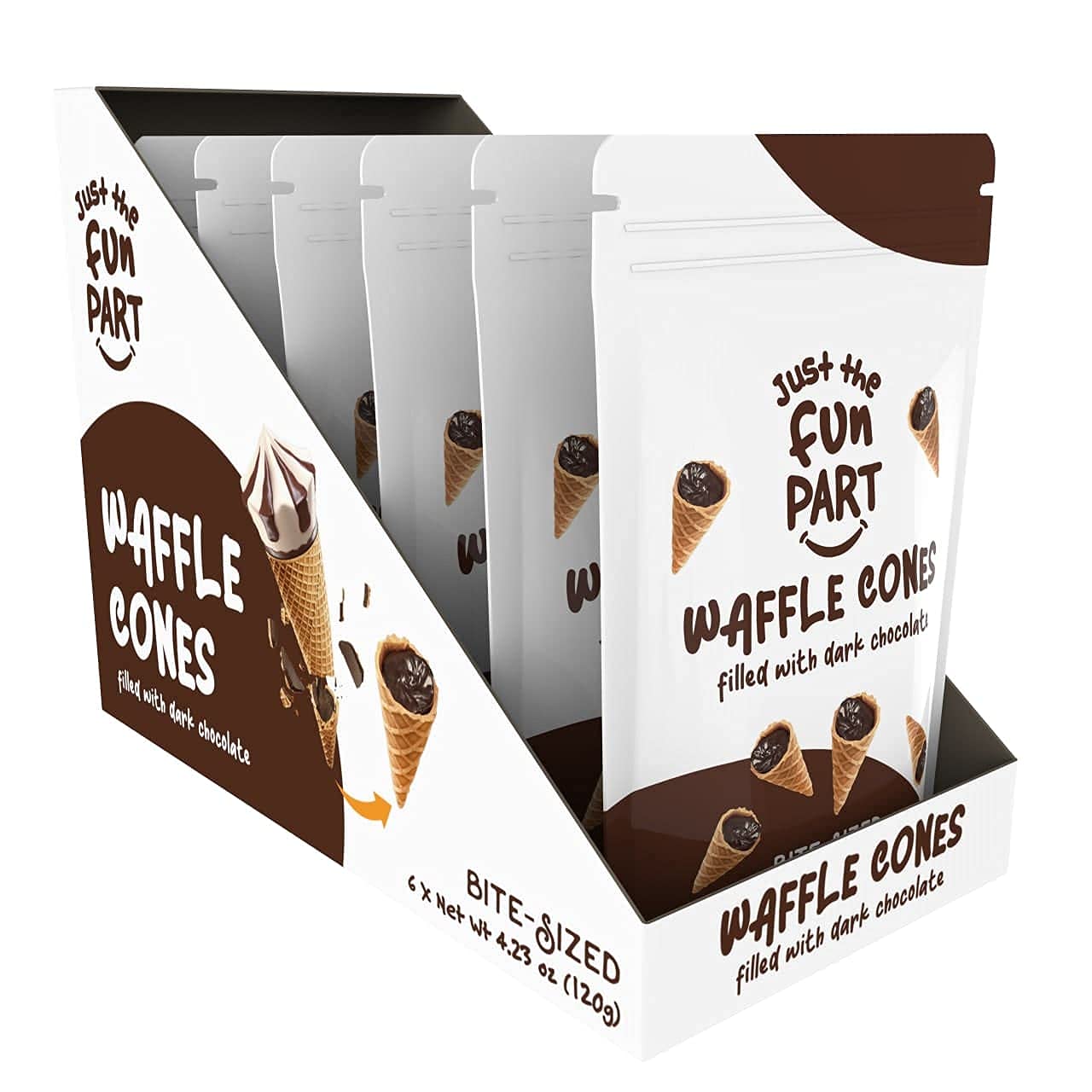 Just The Fun Part, Bite-Size Crispy Mini Waffle Cones with Premium Belgian Chocolate, Great for Snacks, Dessert, Grab & Go - Kosher, Dark Chocolate (Pack of 6)