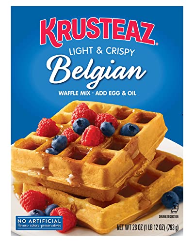 Krusteaz Light & Crispy Belgian Waffle Mix - No Artificial Flavors, Colors, or Preservatives - 28 OZ (Pack of 2) (Packaging May Vary)