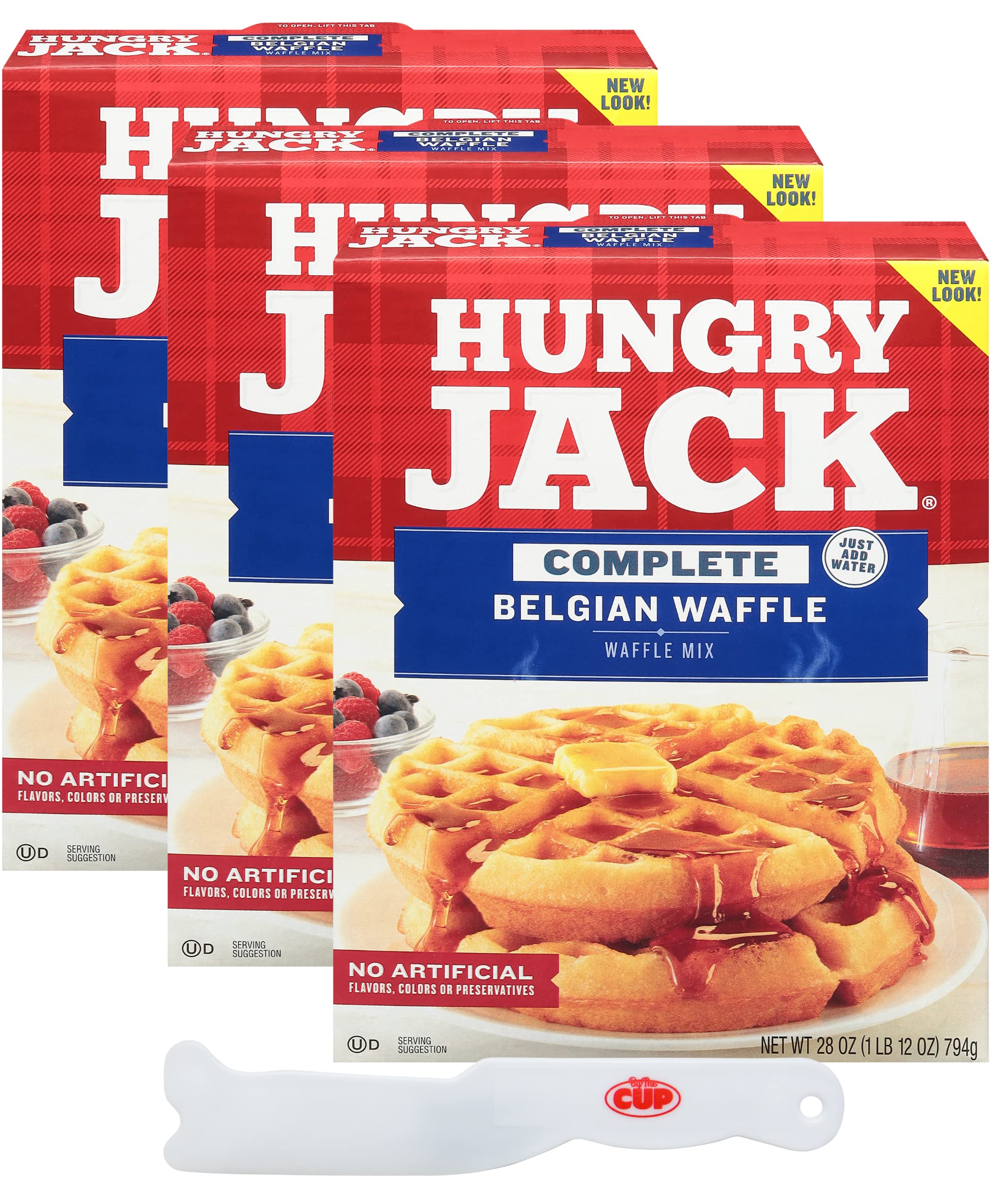 Hungry Jack Complete Belgian Waffle Mix (Pack of 3) with By The Cup Butter Spreader