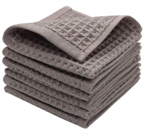 gqzluck 100% natural cotton dish towels classic waffle weave dish cloths, soft ultra absorbent bath hand facetowel, fast drying lightweight washcloth, set of 6 (dark grey)