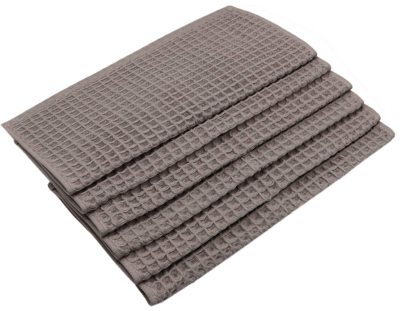 GQZLUCK 100% Natural Cotton Dish Towels Classic Waffle Weave Dish Cloths, Soft Ultra Absorbent Bath Hand FaceTowel, Fast Drying Lightweight Washcloth, Set of 6 (Dark Grey)