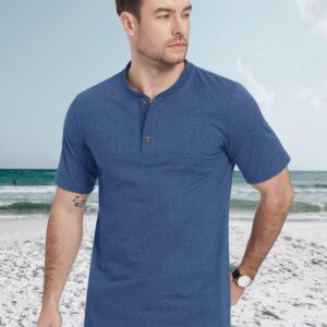 MAGCOMSEN Short Sleeve Henley Men Cotton Lightweight 3 Button Tops Vintage Casual Summer Shirt Soft Fashion Grey Blue M