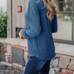 Topstype Women's Long Sleeve Henley Tops Pullover with Buttons Down Casual Loose Fit V-Neck Tunics