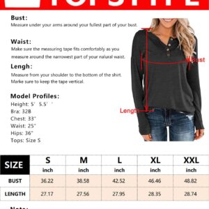 Topstype Women's Long Sleeve Henley Tops Pullover with Buttons Down Casual Loose Fit V-Neck Tunics