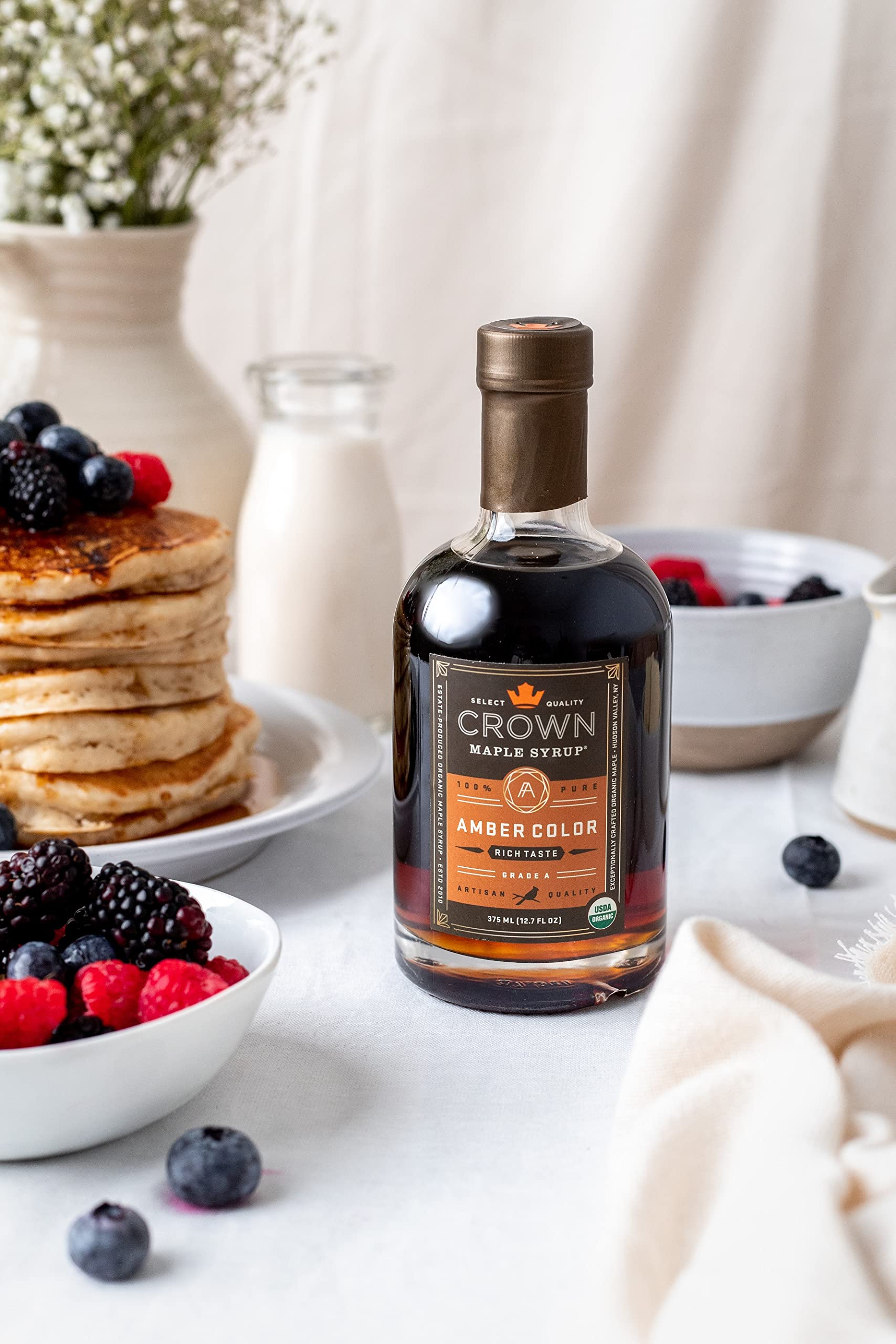 Crown Maple Amber Color, Rich Taste Organic Maple Syrup, 12.7 Fl OZ, Flavor Marinades, Cocktails, Pancakes, Squash & Bacon