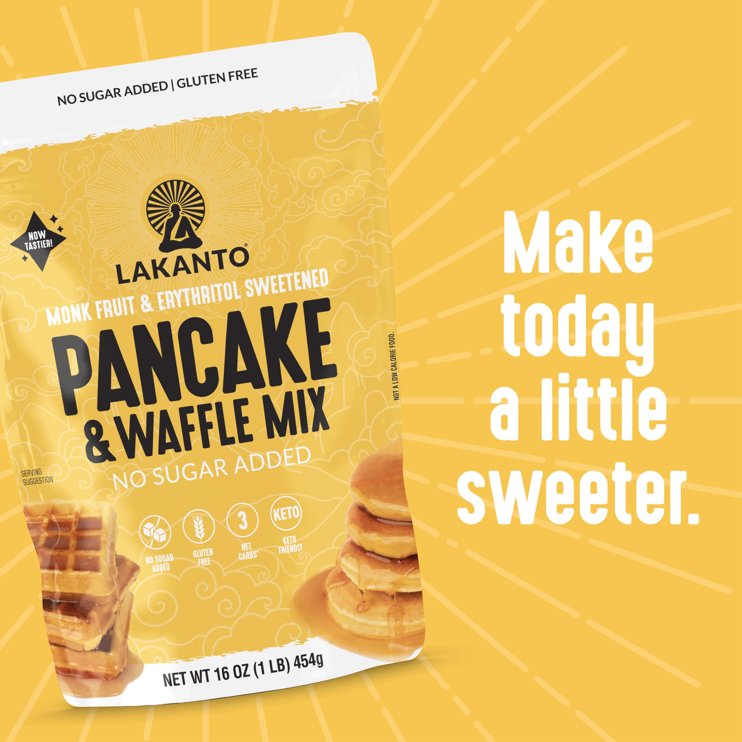 Lakanto Pancake and Waffle Mix - Sweetened with Monk Fruit Sweetener and Erythritol, Breakfast, Flapjacks, Almond Flour, Low Net Carbs, Gluten Free, Keto Diet Friendly - 16 oz