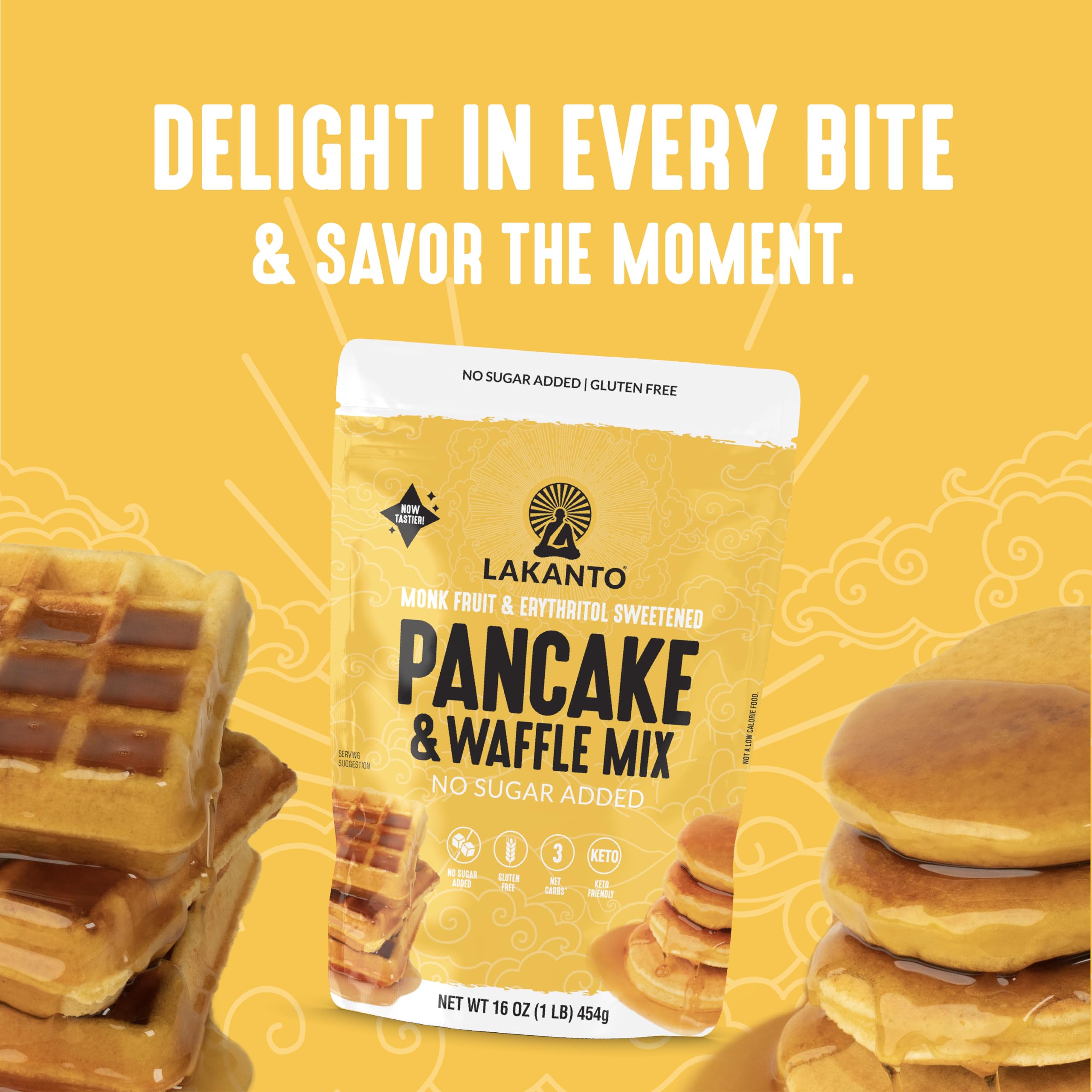 Lakanto Pancake and Waffle Mix - Sweetened with Monk Fruit Sweetener and Erythritol, Breakfast, Flapjacks, Almond Flour, Low Net Carbs, Gluten Free, Keto Diet Friendly - 16 oz