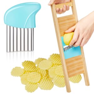 2 pcs wave waffle cutter and crinkle cutter set waffle fry cutter potato cutter stainless steel potato french fry cutter slicer crinkle choppers potato lattice maker for kitchen tools (blue)