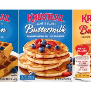 Krusteaz Waffle & Pancake Mix Variety Pack, 1 Belgian Waffle Mix (28 oz), 1 Buttermilk Pancake Mix (32 oz), 1 Heart Healthy Buttermilk Pancake Mix (25.2 oz), (3 CT)