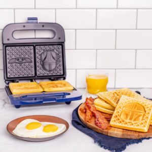 uncanny brands mandalorian waffle maker - bounty hunter & baby yoda waffles - star wars kitchen appliance