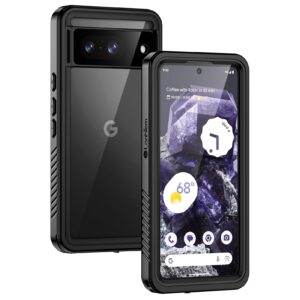 lanhiem pixel 8 case, ip68 waterproof dustproof case with built-in screen protector, rugged full body shockproof protective clear cover for google pixel 8 6.2 inch, black