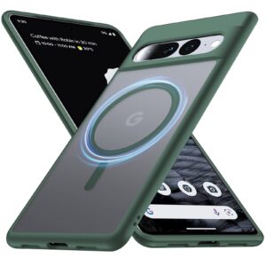 fndmil magnetic for google pixel 7 pro case [compatible with magsafe][anti-fingerprint][slim fit][military shockproof] translucent matte hard back pixel 7 pro 5g phone cover 6.7”, green