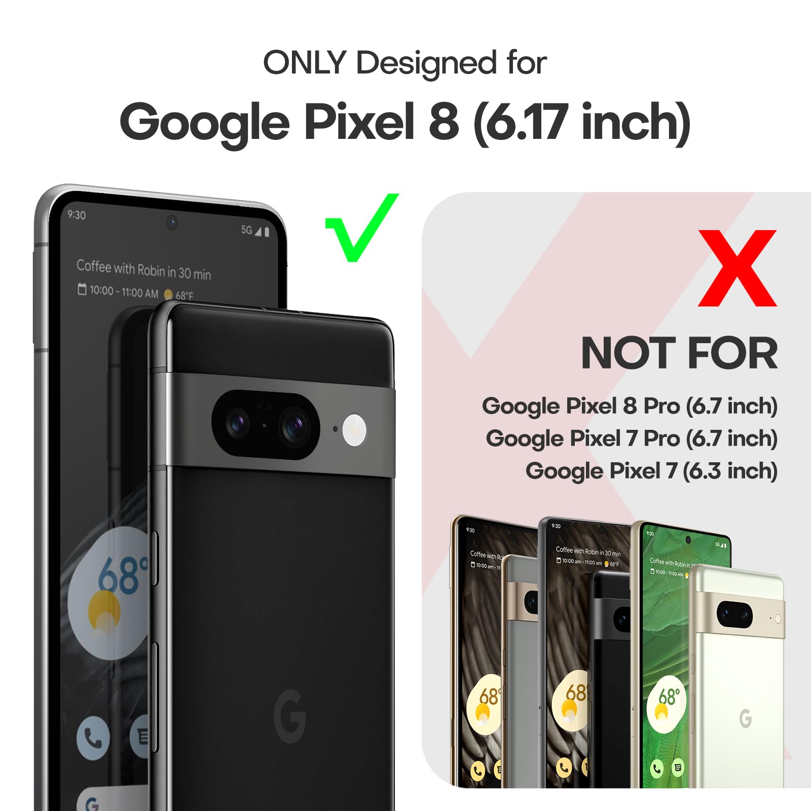 TAURI [5 in 1 for Google Pixel 8 Case, [Not Yellowing] with 2 Tempered Glass Screen Protector + 2 Camera Lens Protector, [Military Grade Drop Protection] Shockproof Slim for Pixel 8 Phone Case, Black