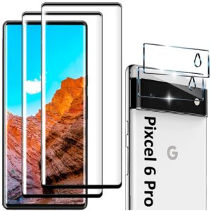 arshek screen protector (2 pack) for google pixel 6 pro, 9h tempered glass, ultrasonic fingerprint compatible, hd clear, 3d curved, scratch resistant, case friendly, 6.71 inch