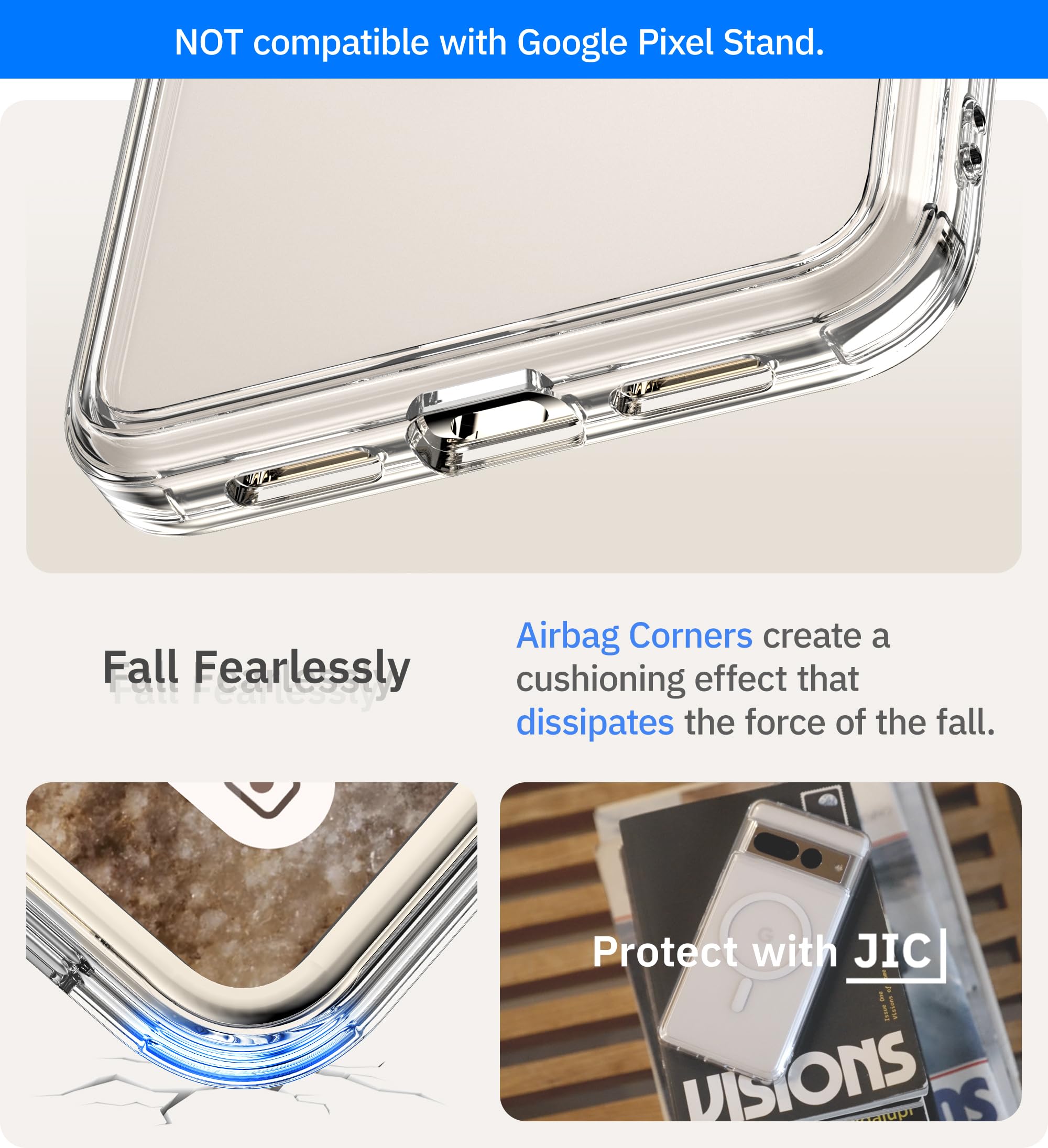 LONLI JIC - for Pixel 8 Pro Case - Tough Clear Protective Phone Case - [Built-in Magnets for Magsafe] - [10 FT Drop Protection]