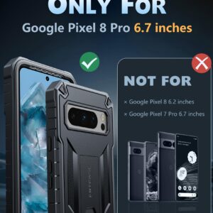 FNTCASE for Google Pixel 8-Pro Case: Shockproof Military Grade Protection Phone Cover with Built-in Kickstand | Drop Proof Hybrid Matte Textured Protective Cell Shell - Black 6.7 Inch