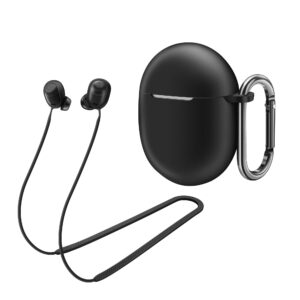 ahbteym for google pixel buds pro case,anti-lost strap,silicone cover with keychain,sports lanyard for women men girl boy for google pixel buds pro 2022(black case+black strap)