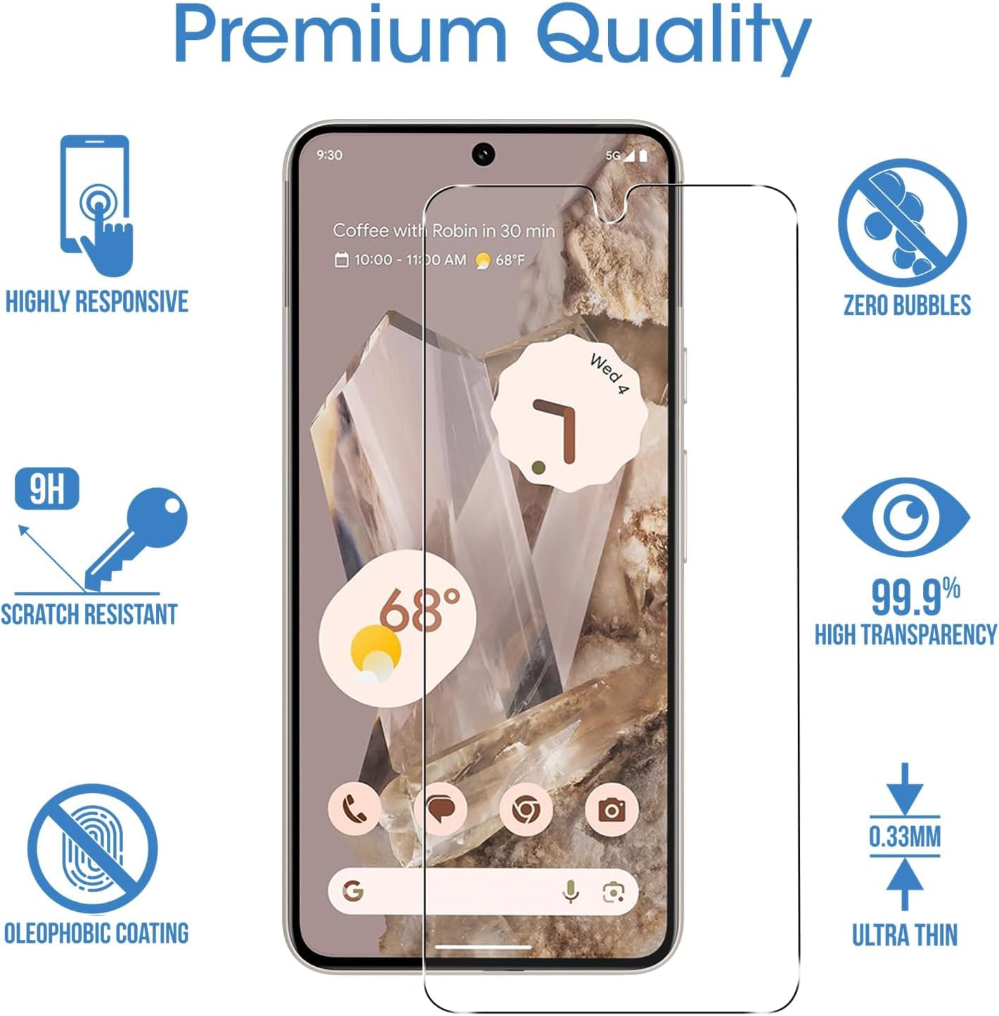 amFilm 3+1 Pack for Google Pixel 8 Pro Screen Protector 6.7" Tempered Glass, Ultrasonic Fingerprint Compatible, with Easy Installation Frame, Anti Scratch, Bubbles-Free, Case Friendly