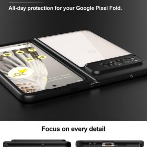 Foluu for Google Pixel Fold 2023 Case, [Not Yellowing] [Military Drop Protection] Shockproof Protective Phone Case Slim Thin Cover for Google Pixel Fold 2023 (Black+Clear)