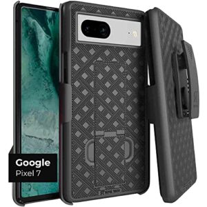 rome tech holster case with belt clip for google pixel 7 - gvu6c gqml3 - slim heavy duty shell holster combo - rugged phone cover with kickstand compatible with pixel 7 - black