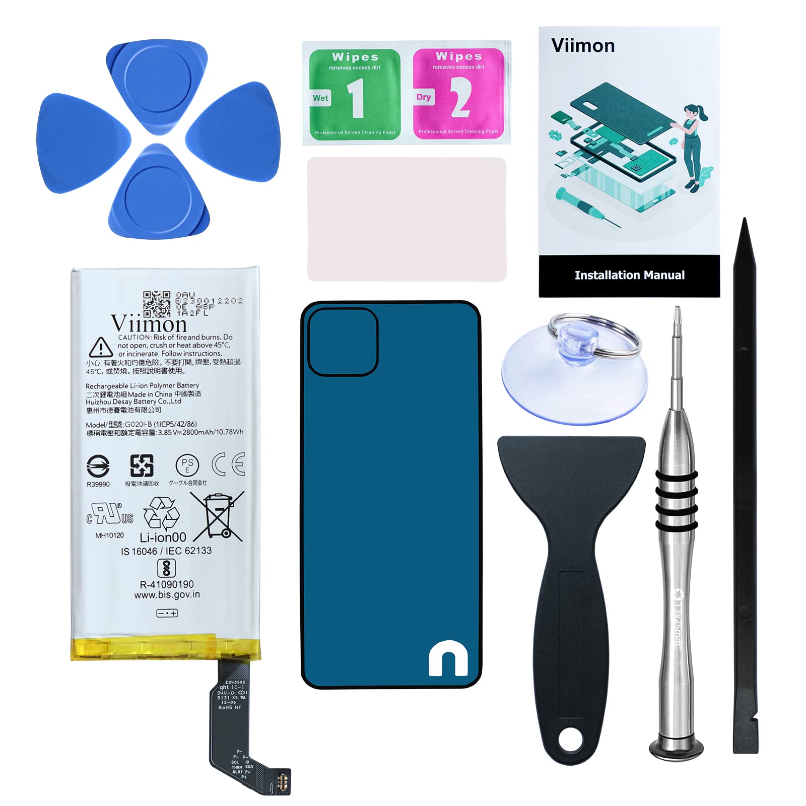 Viimon Pixel 4 Battery Replacement Kits (New Upgraded) Compatible with Google Pixel 4 All Models with Adhesive, Installation Manual and Repair Tool Kits