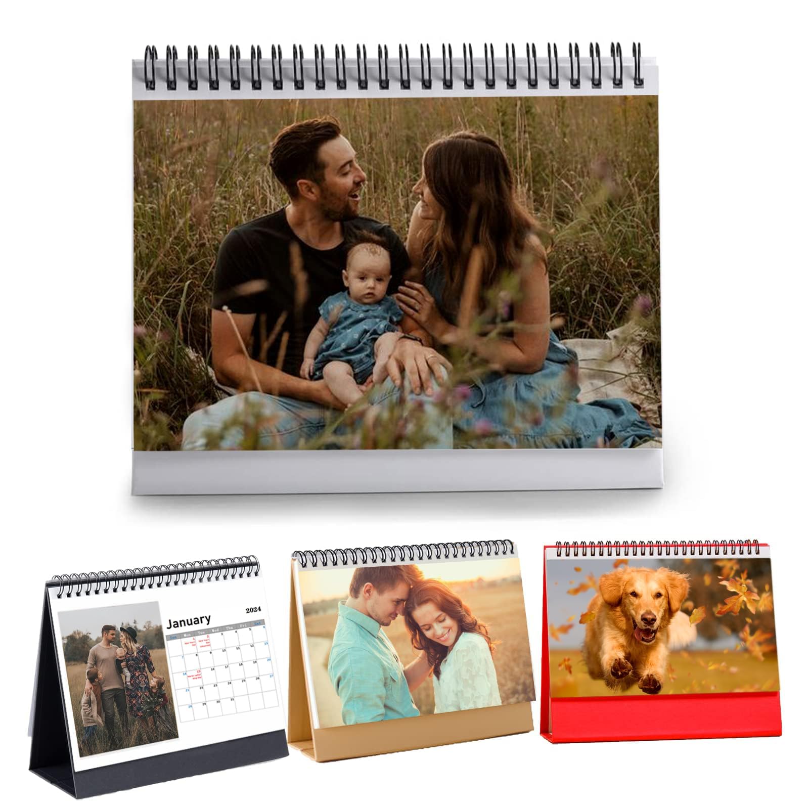 Personalized Custom Desk Calendar 2024 with Your Photo, Monthly 13 Pictures Calendar DIY Gift for School, Office, Home Use (Horizontal 8.3'' x 6.7'')