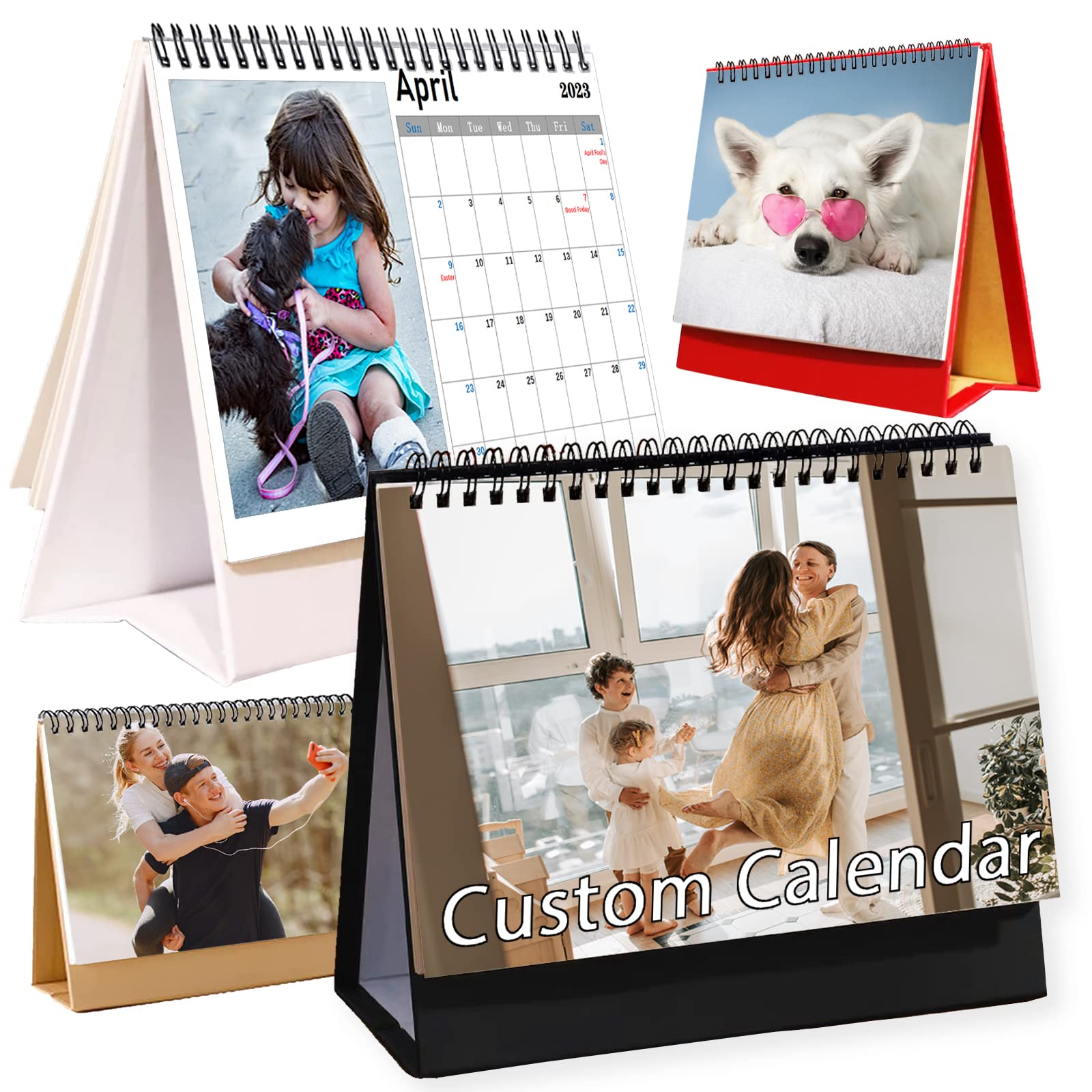 Custom Desk Calendar 2023/2024 Personalized Calendar with Your Own Pictures 12 Months for Office Home Family Desktop Photo Album 8.3" x 6.7"