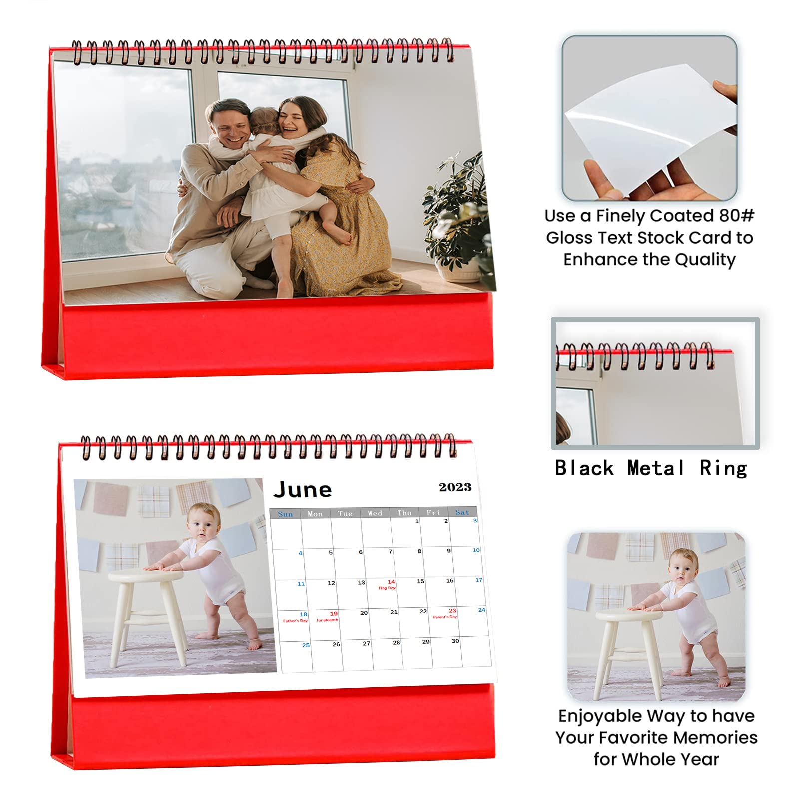 Custom Desk Calendar 2023/2024 Personalized Calendar with Your Own Pictures 12 Months for Office Home Family Desktop Photo Album 8.3" x 6.7"