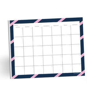 monthly calendar notepad- 50 undated calendar pages customizable to fit your organizational needs, large 8.5"x 11", navy and pink stripe