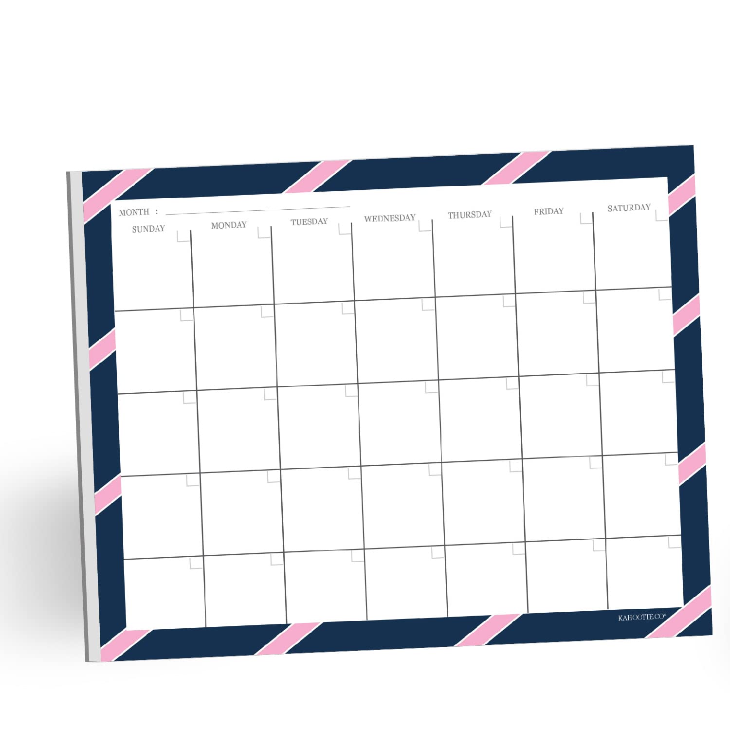 Monthly Calendar Notepad- 50 Undated Calendar Pages Customizable to Fit Your Organizational Needs, Large 8.5"x 11", Navy and Pink Stripe