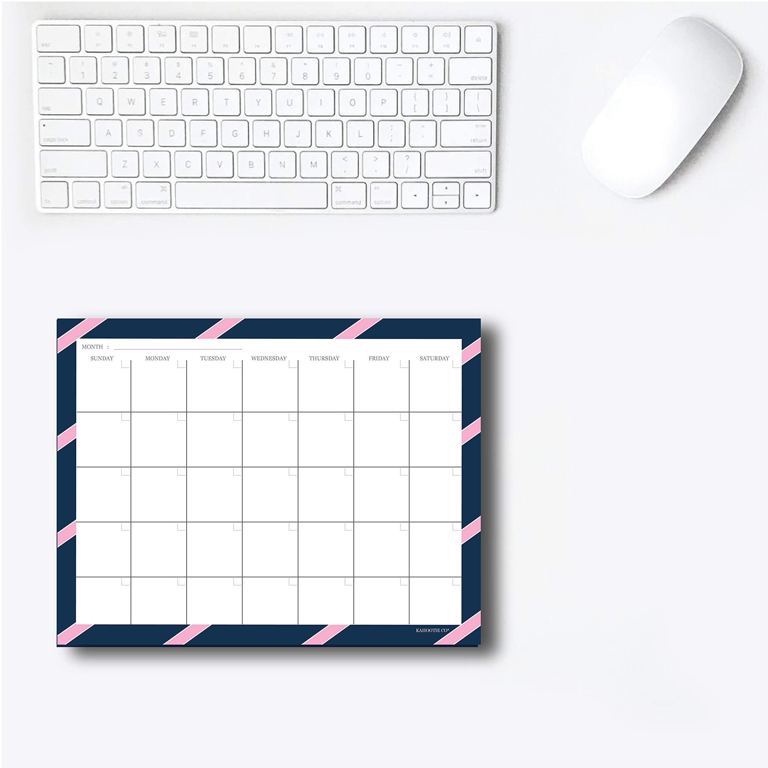 Monthly Calendar Notepad- 50 Undated Calendar Pages Customizable to Fit Your Organizational Needs, Large 8.5"x 11", Navy and Pink Stripe