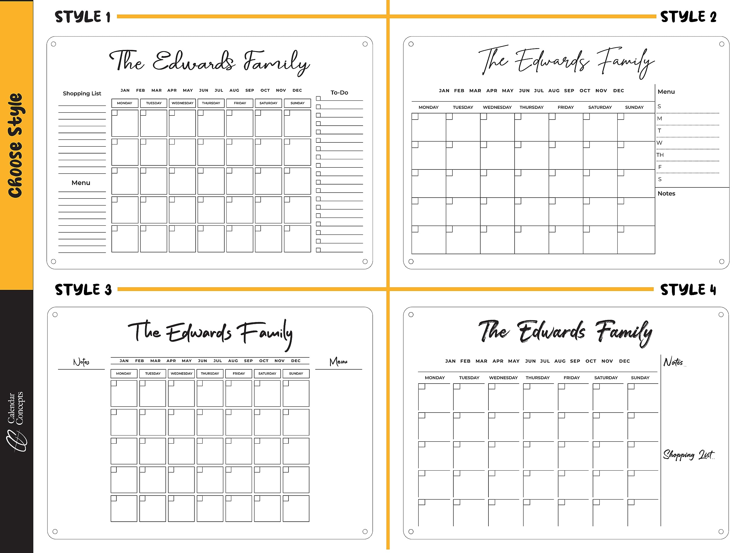 PERSONALIZED Premium Family Name Acrylic Calendar for Wall - Customized Acrylic Wall Calendar - Dry Erase Board Monthly Family Planner - Design by Yourself - Custom Acrylic Wall Calendar