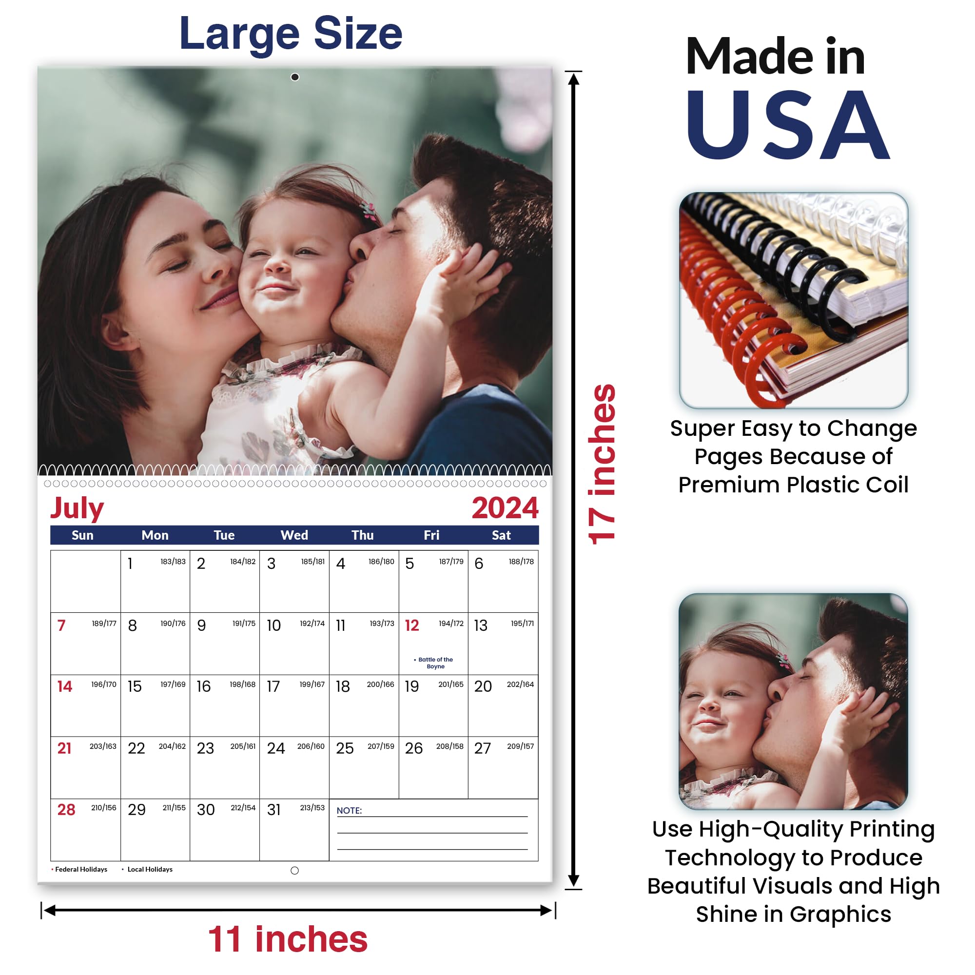 Custom Photo Wall Calendar 2024-2025 for Home & Office - Print 13 Memories & Make Your Own Personalized Calendar from July 2024 to June 2025 - Gift