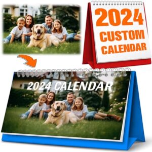 custom photo desk calendar 2024-2025, personal home office classroom school monthly desktop calender for family kids teacher birthday diy personalized calendar gifts