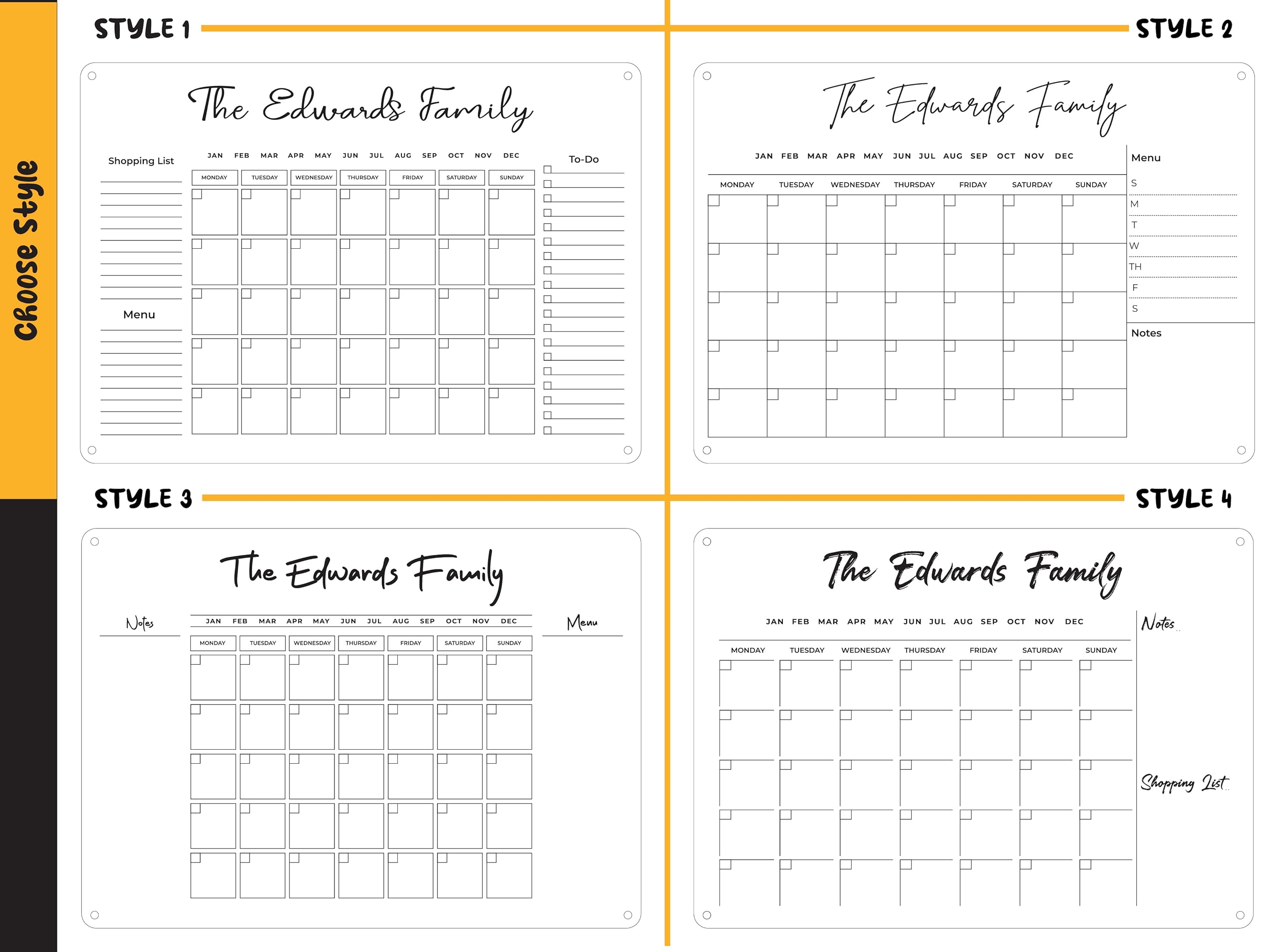 PERSONALIZED Family Name Acrylic Calendar for Wall - Customized Acrylic Wall Calendar - Dry Erase Board Monthly Family Planner - Design by Yourself - Custom Acrylic Wall Calendar