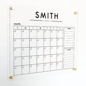 custom acrylic calendar | landscape dry erase acrylic wall calendar | custom name and boxes | floating wall calendar with last name or family name