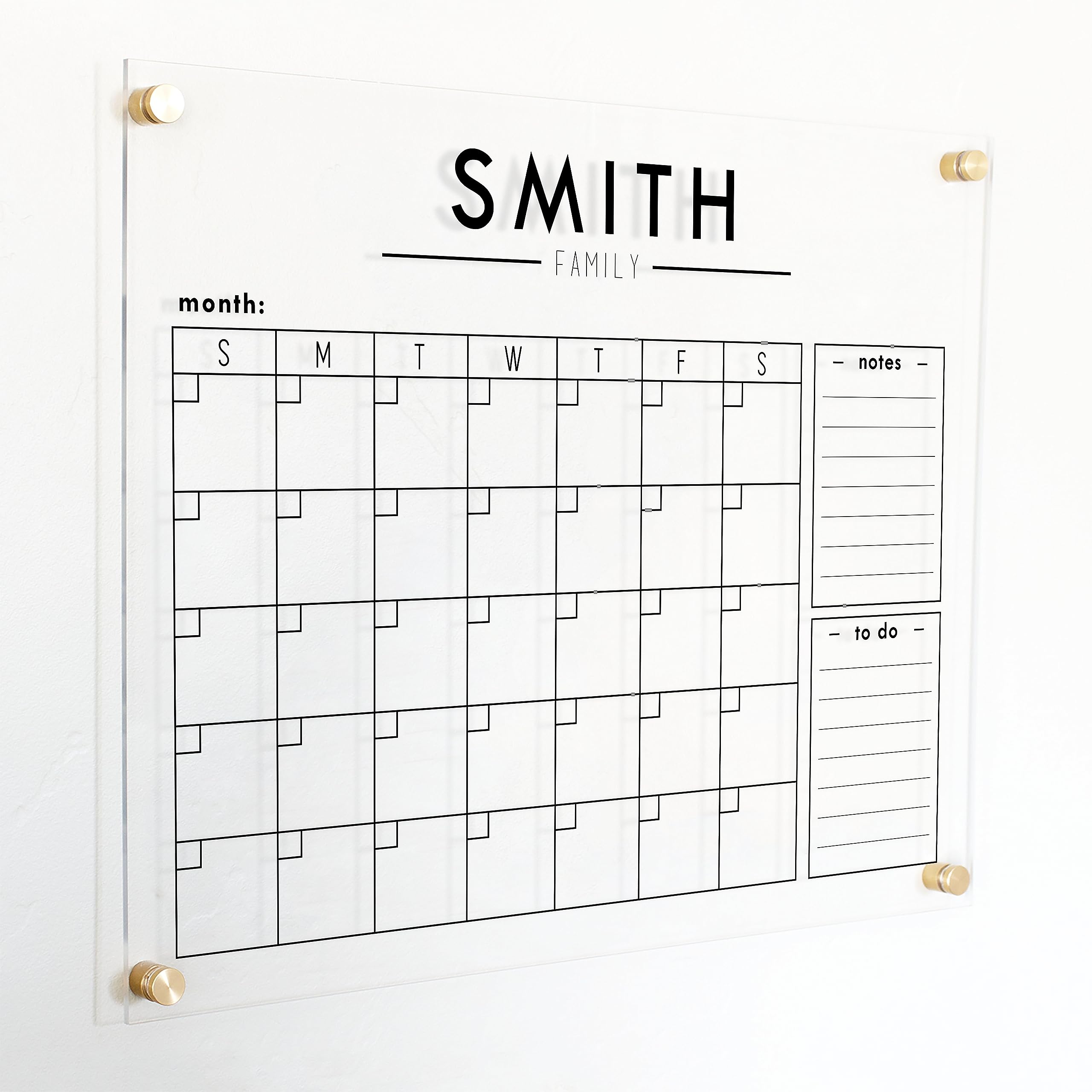 Custom Acrylic Calendar | Landscape Dry Erase Acrylic wall Calendar | Custom name and boxes | floating Wall Calendar with last name or family name