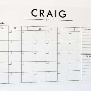 Custom Acrylic Calendar | Landscape Dry Erase Acrylic wall Calendar | Custom name and boxes | floating Wall Calendar with last name or family name