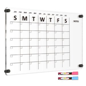 queenlink acrylic calendar for wall, 16"×24" acrylic wall calendar large acrylic board for wall, clear dry erase board wall mount familiy planner（black）