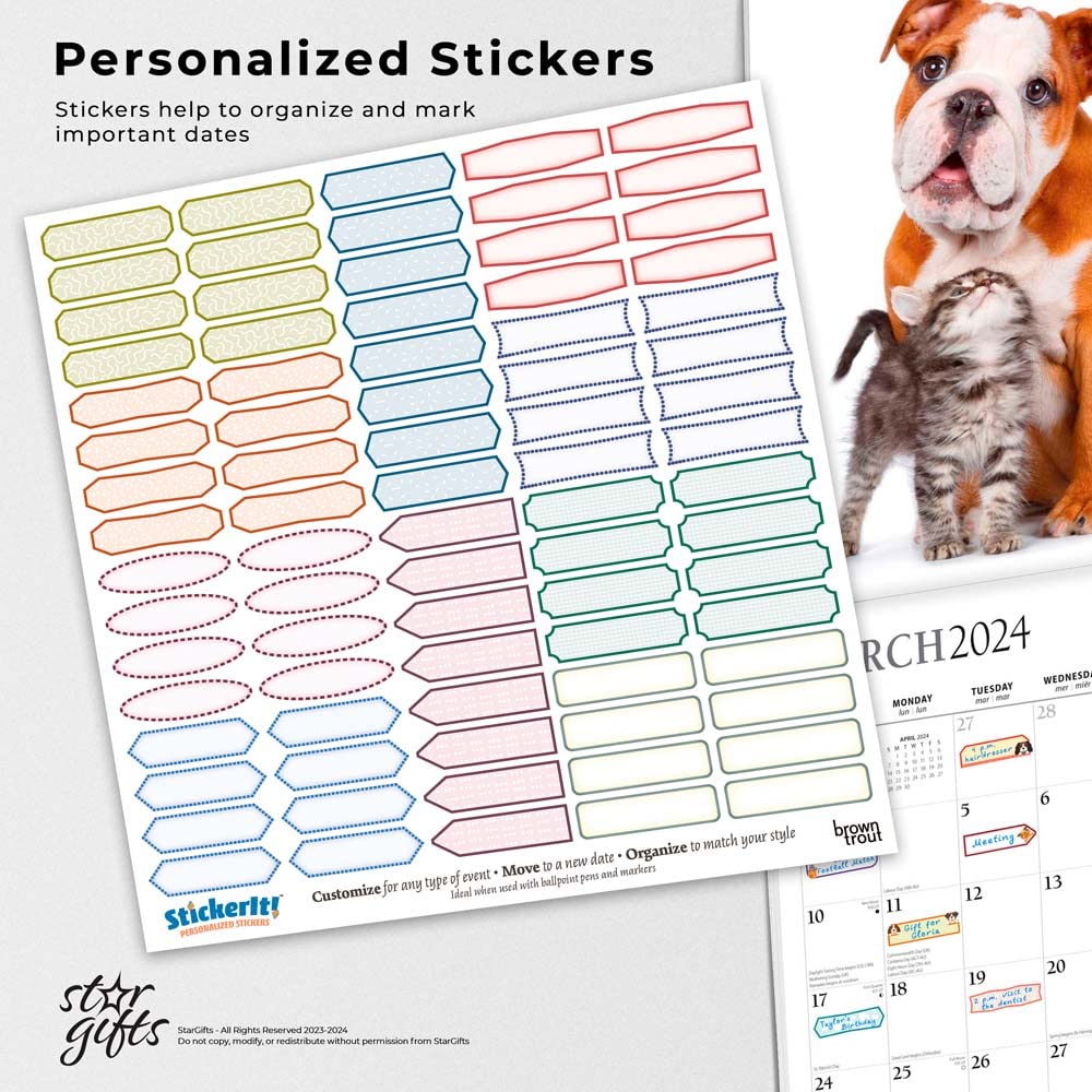 Puppies & Kittens | 2024 12 x 24 Inch Monthly Square Wall Calendar | Sticker Sheet | StarGifts | Animals Cute Kitten Pets