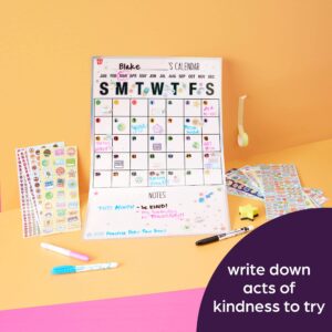 Highlights Kindness Dry-Erase Calendar for Kids, Includes 1300+ Reusable Stickers, Customizable Wall Calendar Promotes Self-Expression and Organization, Ages 6+