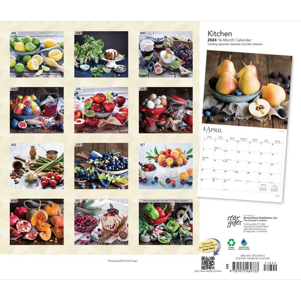 Kitchen | 2024 14 x 24 Inch Monthly Deluxe Wall Calendar | Sticker Sheet | StarGifts | Cooking Home