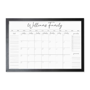 personalized dry erase wall calendar with custom to do list and notes organization sections | large whiteboard calendar (36" w x 24" h, black frame)