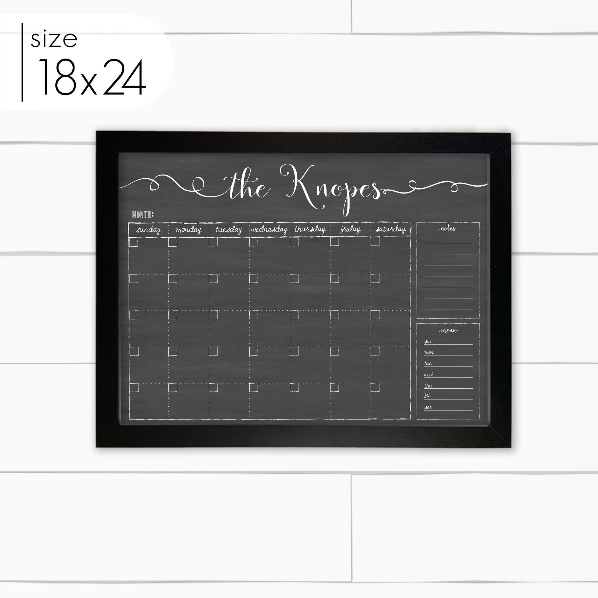 Chalkboard Calendar, 24x18 or 36x24 Horizontal Framed Dry Erase Calendar, Free Customization, Reusable 18x24 Customized Dry Erase Wall Calendar, Family Framed Calendar, perpetual calendar