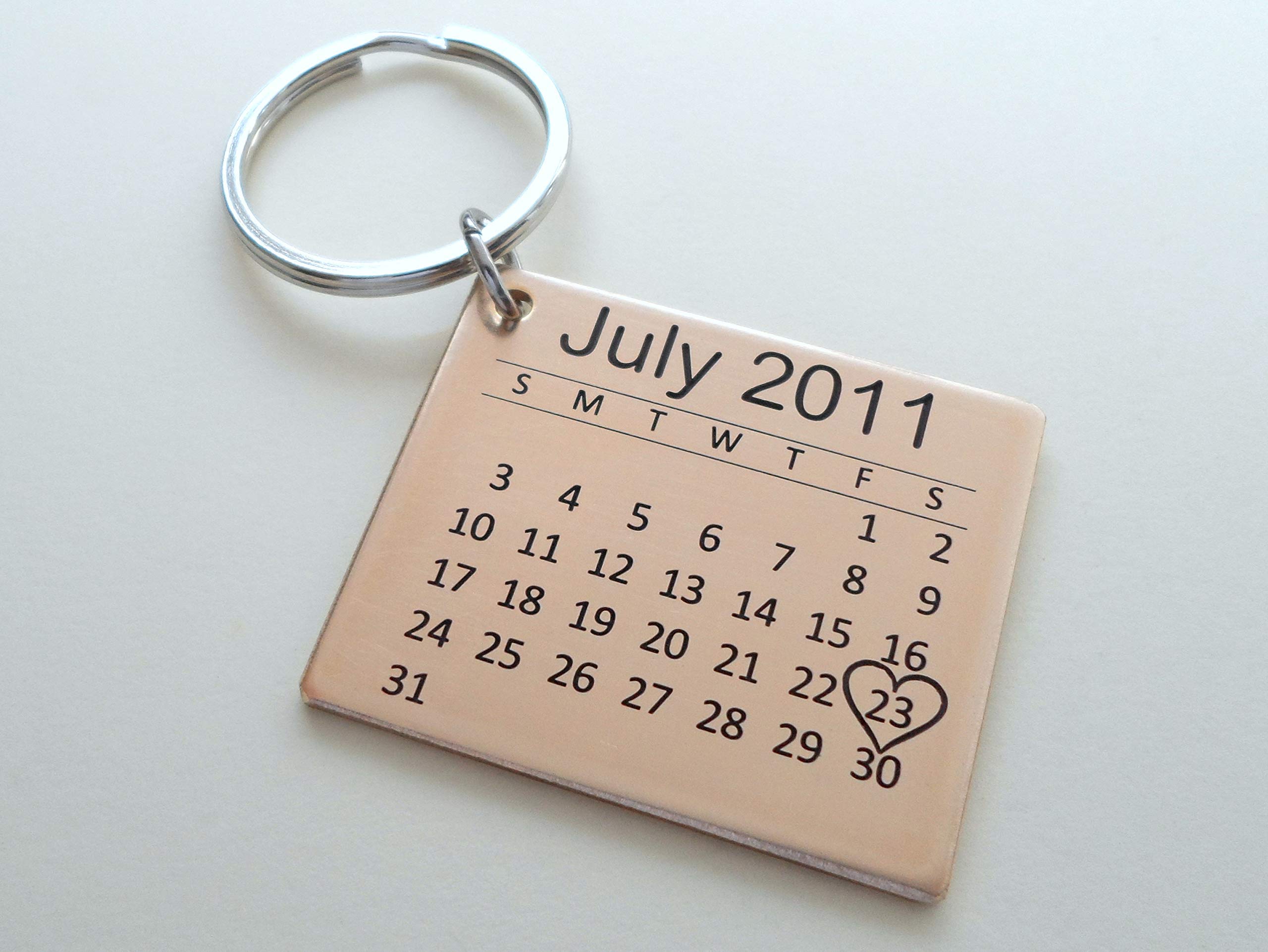 Custom Personalized Bronze Anniversary Calendar Keychain, Anniversary Gift, Husband Wife Key Chain, Boyfriend Girlfriend Gift, Customized Couples Keychain