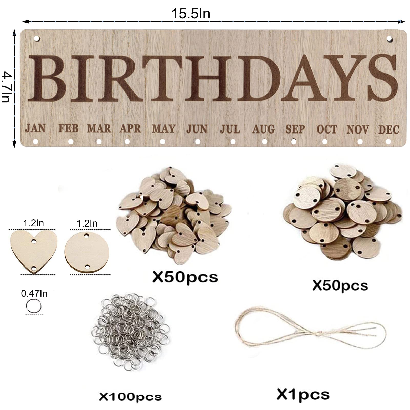 JARBEIYYE Wooden Birthday Reminder Calendar - Family Wall Hanging Birthday Calendar Board. Birthday calendar wall hanging - Classroom Birthday Calendar, to keeps Families & Friends Birthday Together.