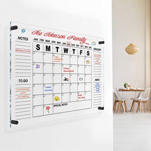 Loiion Large Acrylic Calendar, Personalized Dry Erase Board, Family Calendar 2023 Calendar Reusable Monthly Weekly To Do List, Office, Glass, Custom Calendar Housewarming Gift 22.8”x15.8“