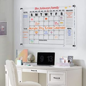 Loiion Large Acrylic Calendar, Personalized Dry Erase Board, Family Calendar 2023 Calendar Reusable Monthly Weekly To Do List, Office, Glass, Custom Calendar Housewarming Gift 22.8”x15.8“