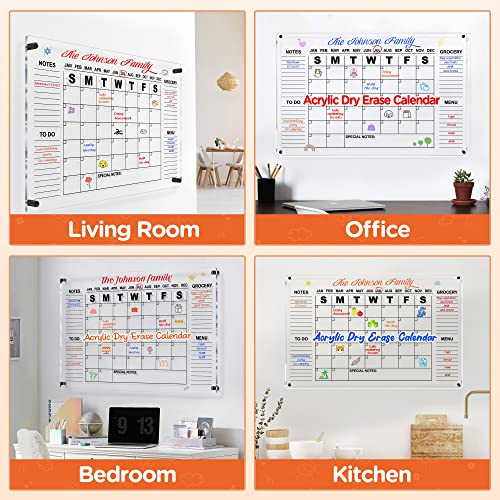 Loiion Large Acrylic Calendar, Personalized Dry Erase Board, Family Calendar 2023 Calendar Reusable Monthly Weekly To Do List, Office, Glass, Custom Calendar Housewarming Gift 22.8”x15.8“