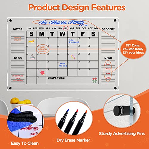 Loiion Large Acrylic Calendar, Personalized Dry Erase Board, Family Calendar 2023 Calendar Reusable Monthly Weekly To Do List, Office, Glass, Custom Calendar Housewarming Gift 22.8”x15.8“